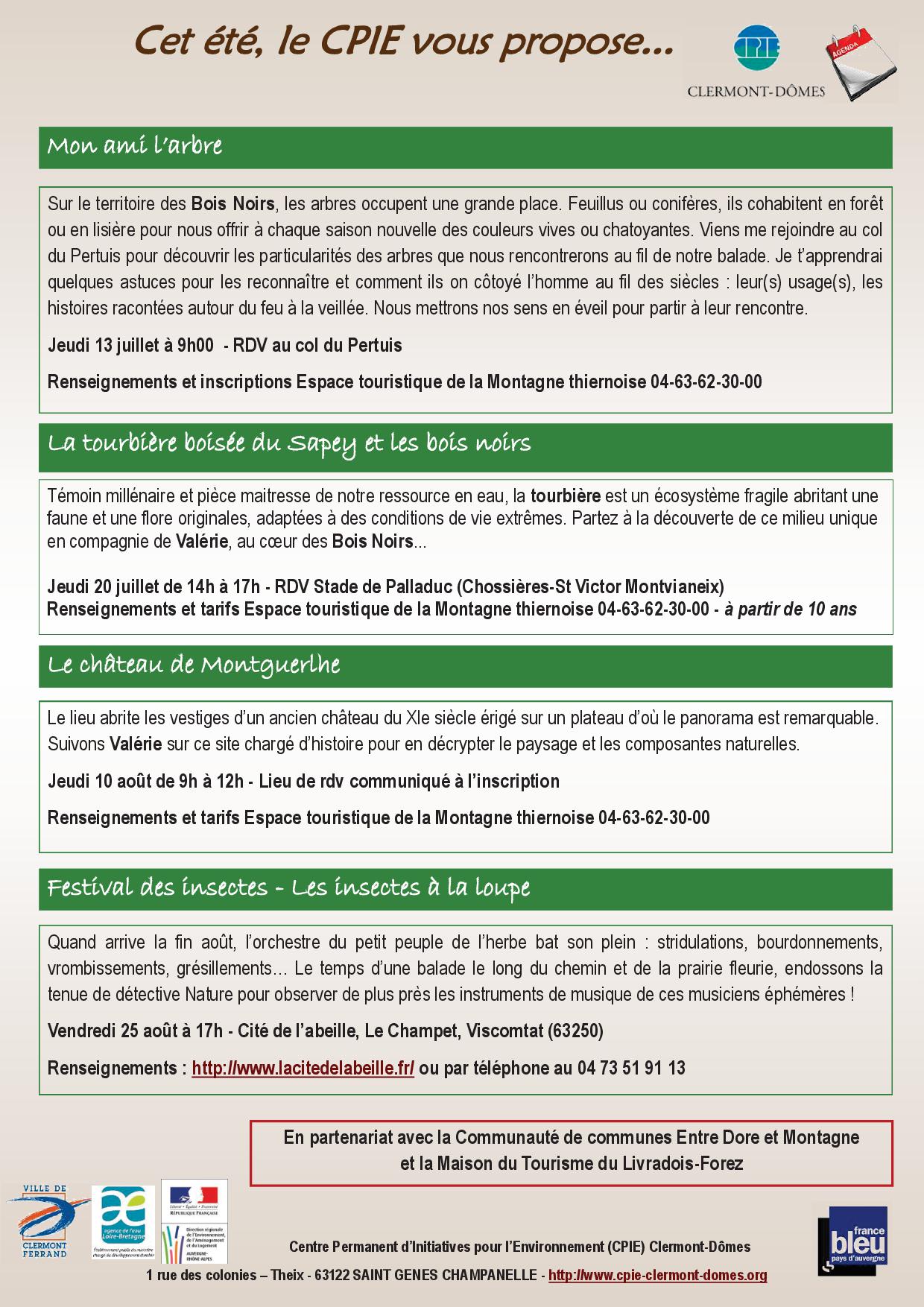 Cet été, le CPIE vous propose... - CPIE Clermont-Dômes